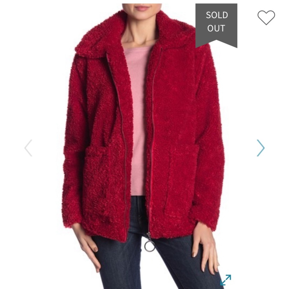 Steve Madden Red Teddy Shearling Faux Fur Coat - Gem